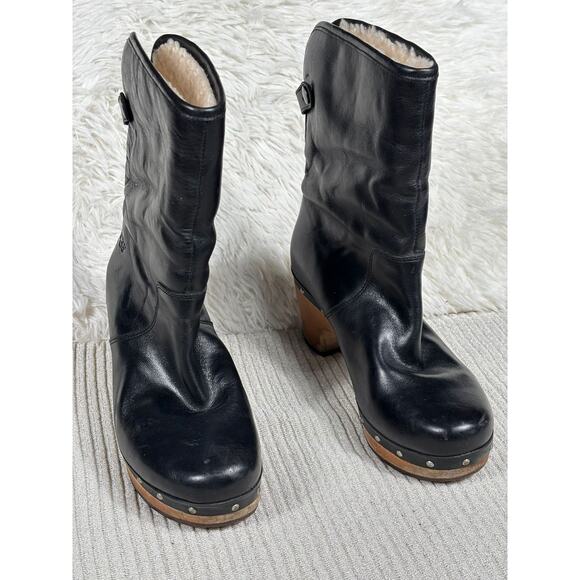 UGG | Shoes | Ugg Lynnea Womens Size 5 Black Suede Sherpa Winter Clog ...